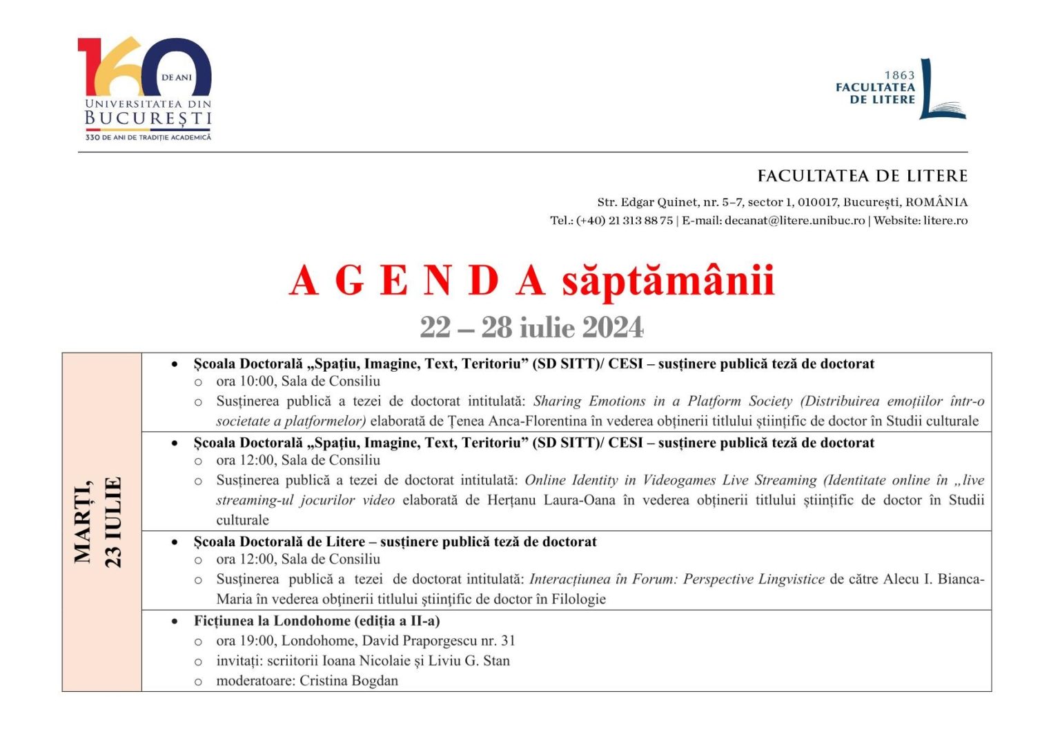 Facultatea de Litere, Universitatea din București